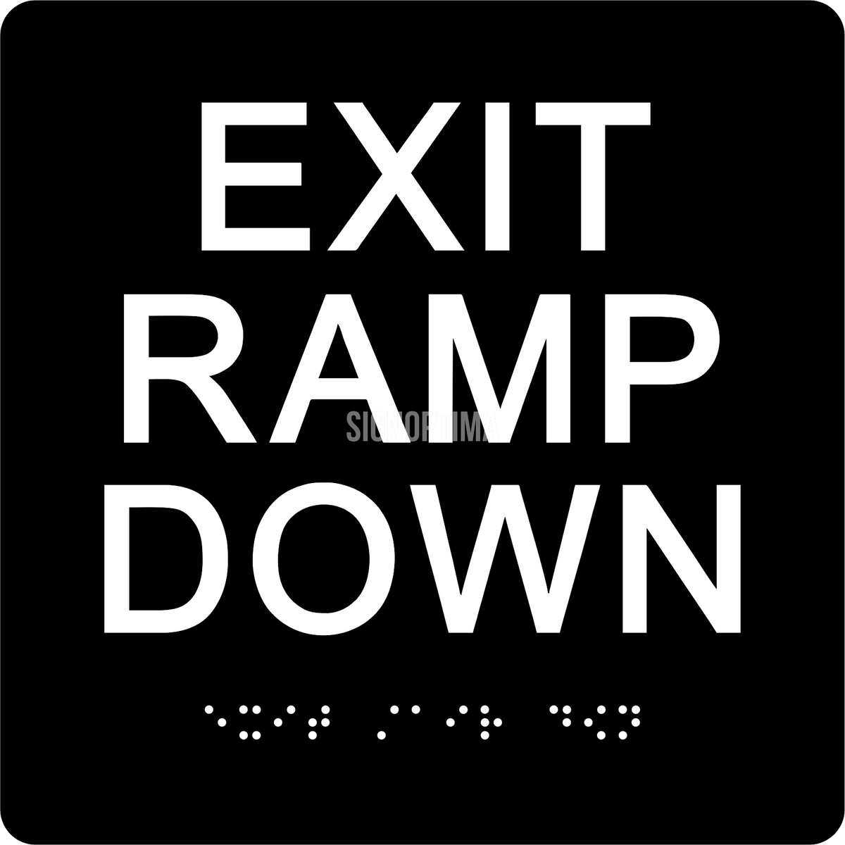 ADA Compliant EXIT RAMP DOWN Sign Tactile with Braille 6"x6" - SignOpt ...