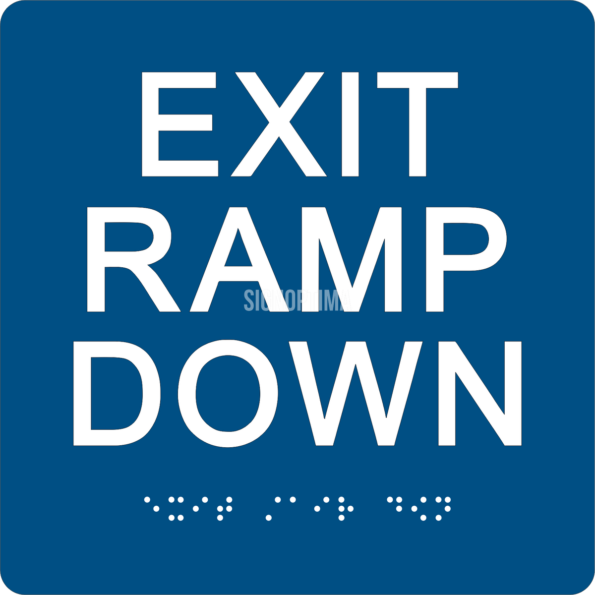 ADA Compliant EXIT RAMP DOWN Sign Tactile with Braille 6"x6" - SignOpt ...