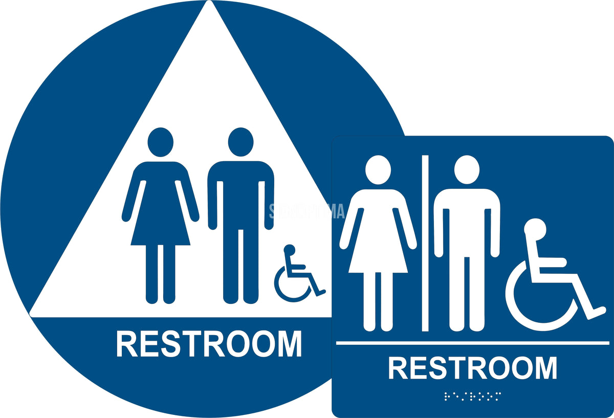 ADA Compliant Unisex Accessible Restroom Sign Bundle, Braille Sign and ...